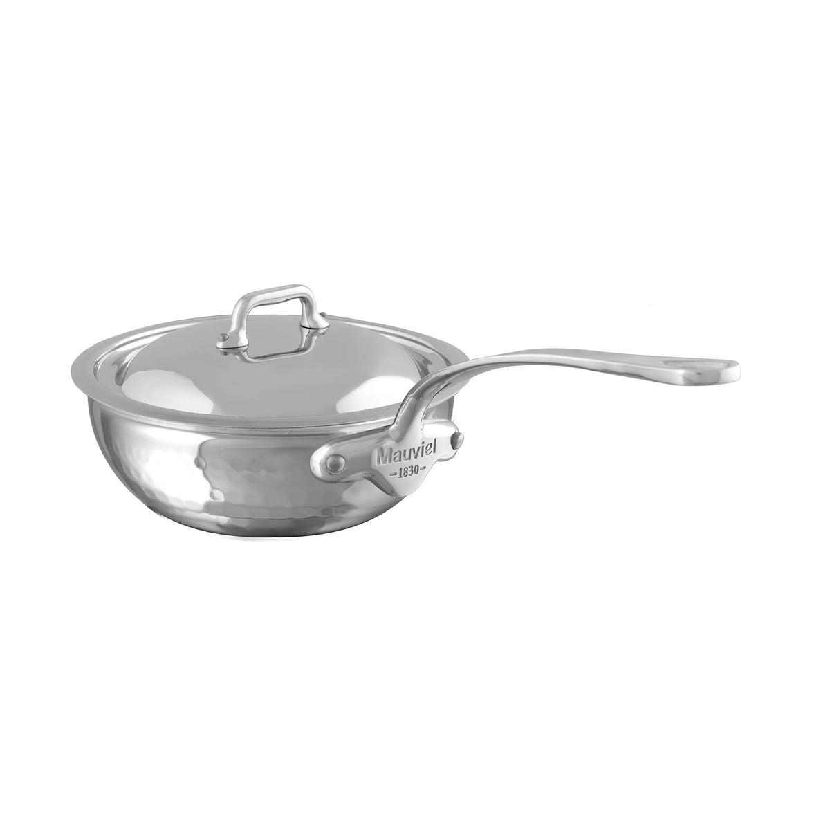 Mauviel M'ELITE Hammered 5-Ply Chef Pan With Curved Lid, Cast Stainles ...