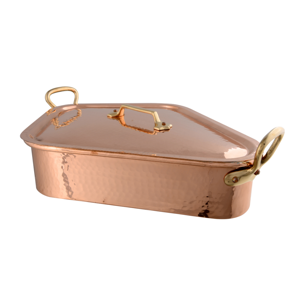 Mauviel M'Tradition Hammered Copper & Tin Inside Turbot Kettle With Gr ...