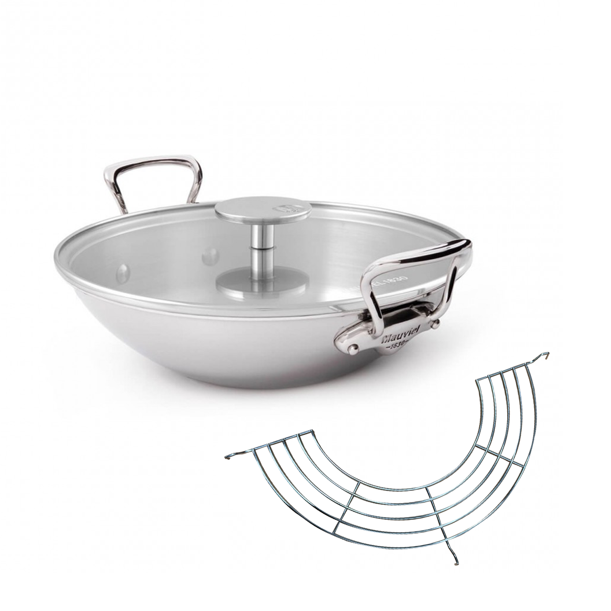 Mauviel M'COOK 5-Ply Wok With Rack, Two Cast Stainless Steel Handles ...